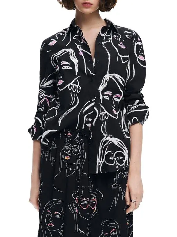 Desigual Faces Print Shirt - Black