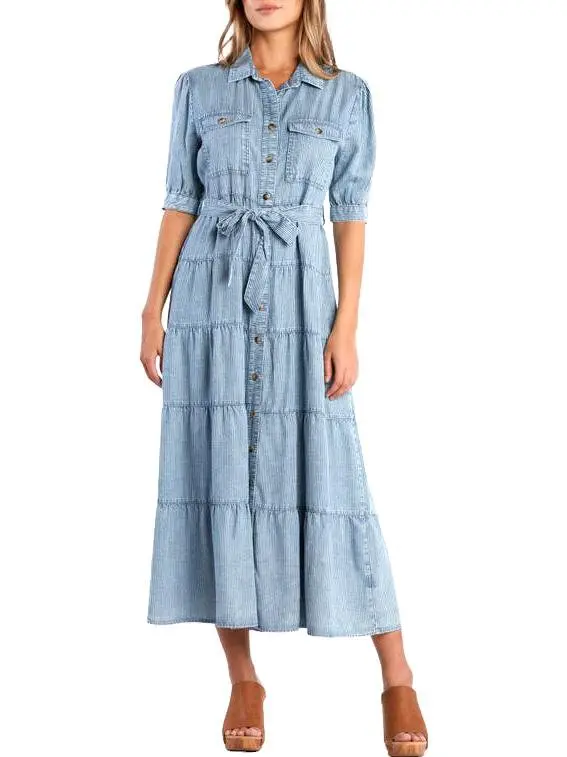 BILLY T Lyla Plaid Shirt Dress - Indigo Stripe