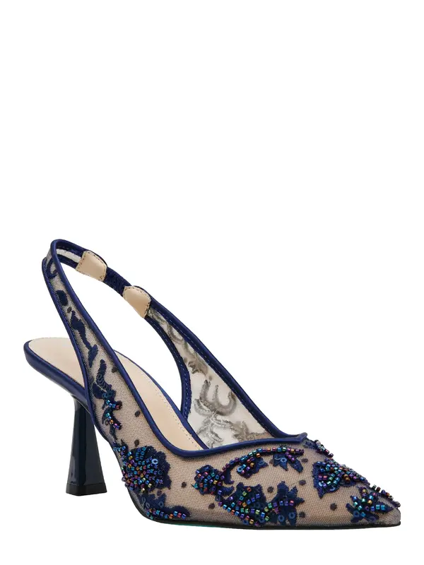 Betsey Johnson Nikki Pointed Toe Slingback Pumps - Navy