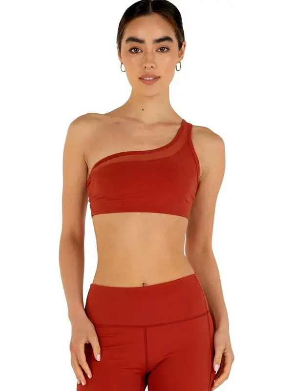 REBODY On Duty Mesh One Shoulder Silkiflex Bra - Mars Red