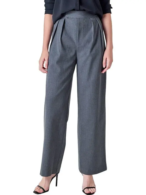Endless Rose High Waist Wide Leg Trousers - Grey