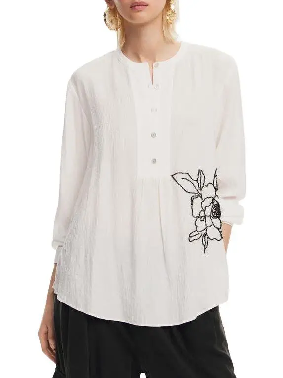 Desigual Floral Embellished Popover Top - White