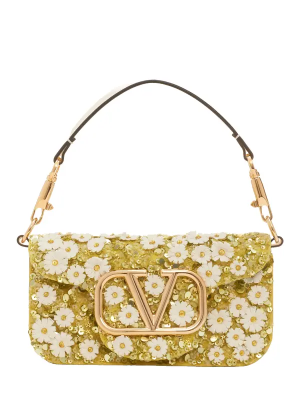 Valentino Garavani Daisy Locò Leather Shoulder Bag - Verde-avorio/ivory