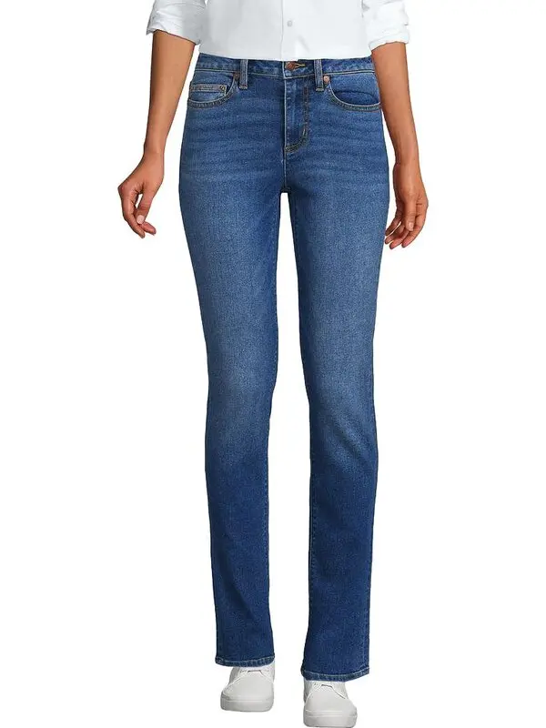 LANDS' END Mid Rise Straight Leg Jeans - Indigo Tide Blue