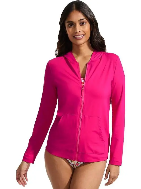 LANDS' END Upf 50 Hooded Zip Front Rash Guard - Riviera Rose