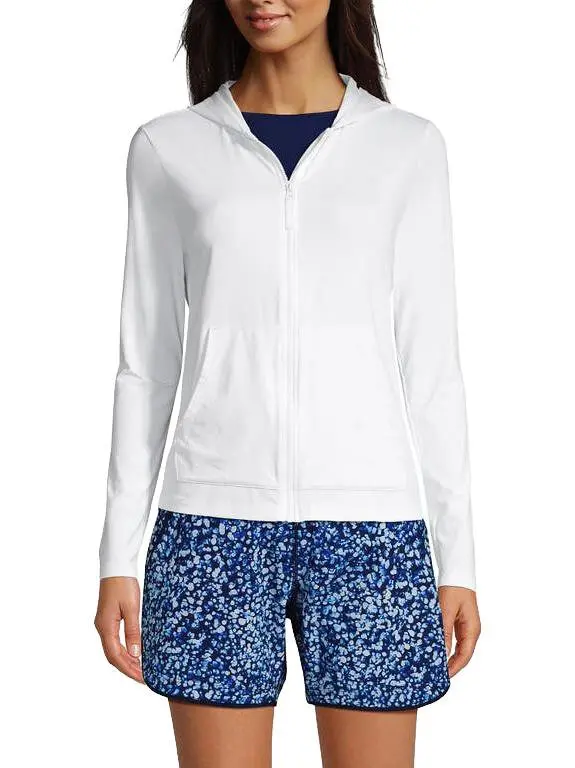 LANDS' END Upf 50 Long Sleeve Full Zip Rash Guard - White