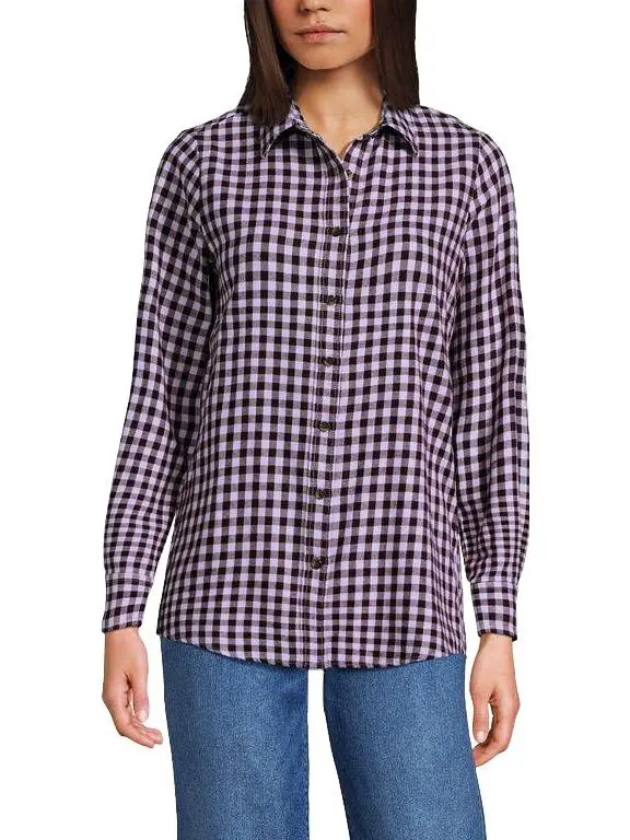 LANDS' END Flannel Boyfriend Fit Shirt - Burgundy/lilac Mini Check