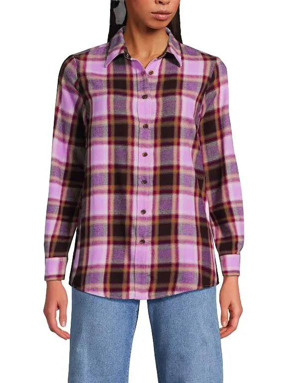 LANDS' END Flannel Boyfriend Fit Shirt - Pink Vintage Plaid