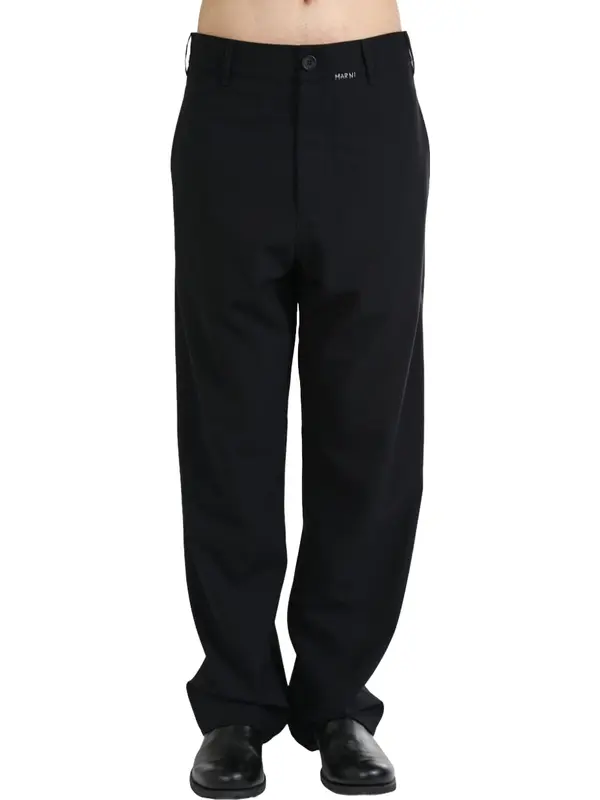 Marni Straight-leg Trousers With Embroidered Logo - Black
