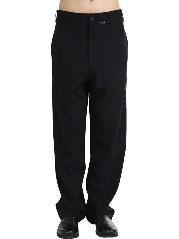 Marni Straight-leg Trousers With Embroidered Logo - Black