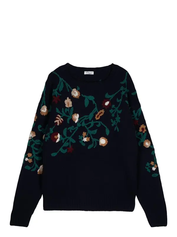 LEATHERSMITH OF LONDON Floral Intarsia-knit Jumper - Blue