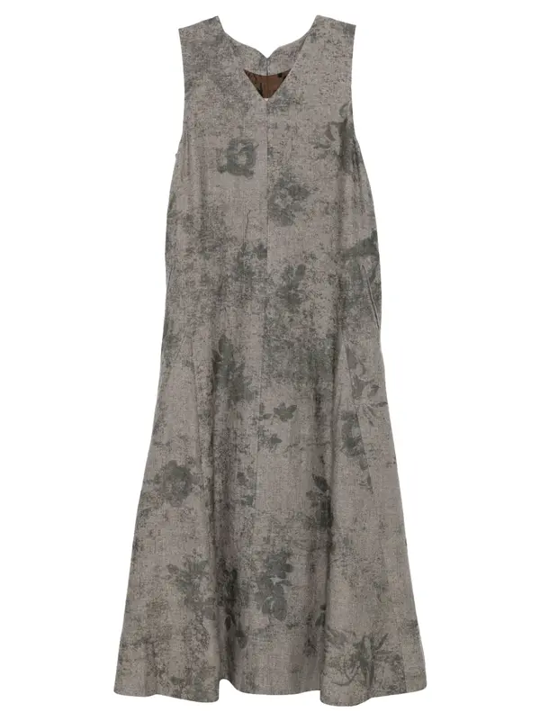 ZIGGY CHEN Abstract-print Midi Dress - Grey