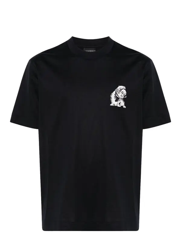 Emporio Armani French Bulldog-embroidered T-shirt - Blue