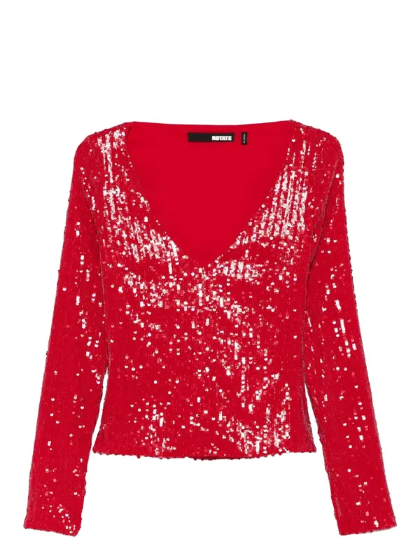 ROTATE BY BIRGER CHRISTENSEN Sequined V-neck Top - Red