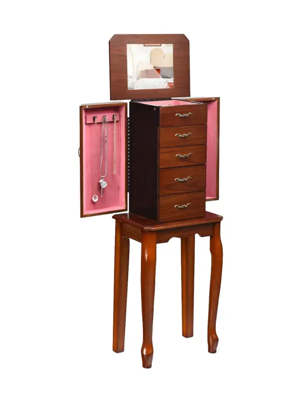 SUGIFT Jewelry Cabinet With Five Drawers - Brown