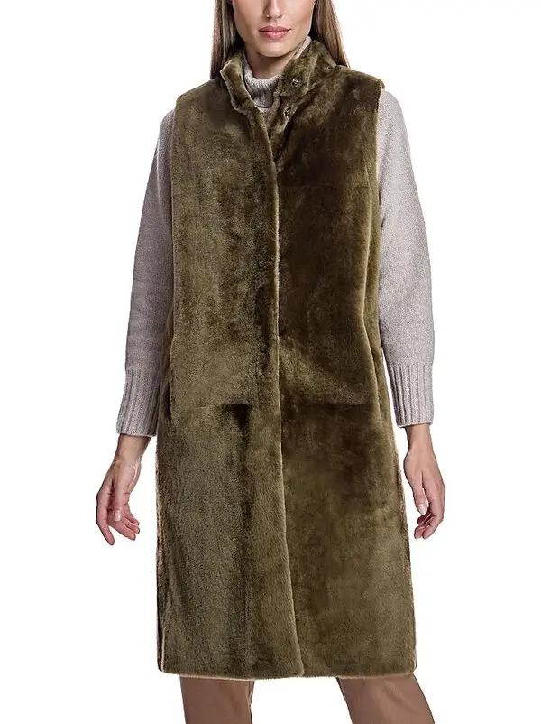 MAXIMILIAN Reversible Shearling Lamb Vest - Olive