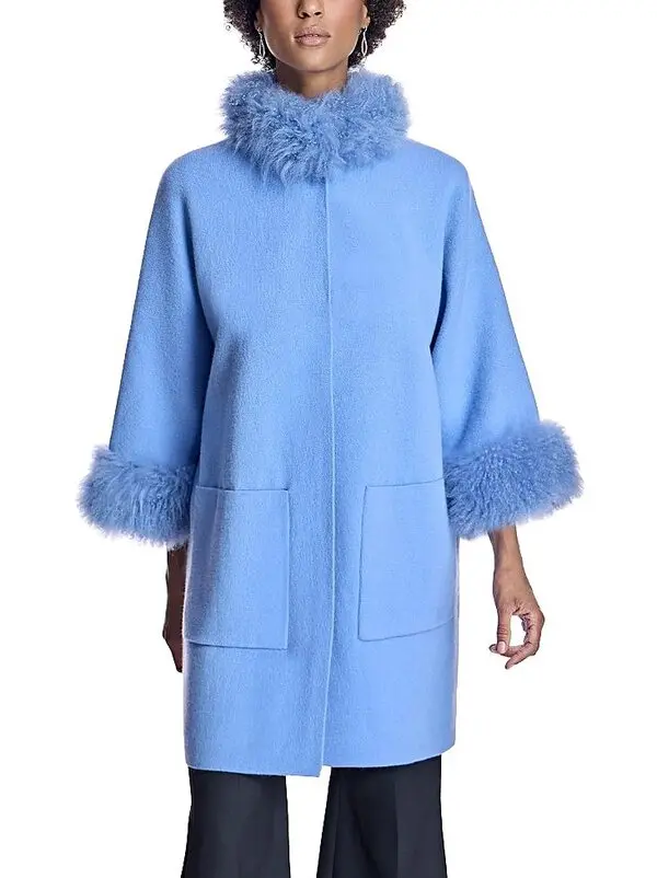 MAXIMILIAN Cashmere Kimono With Goat Trim - Light Blue