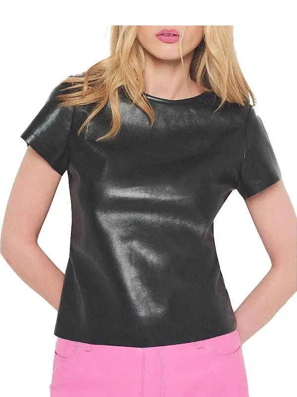 AS By DF Miller Upcycled Leather Tee - Black