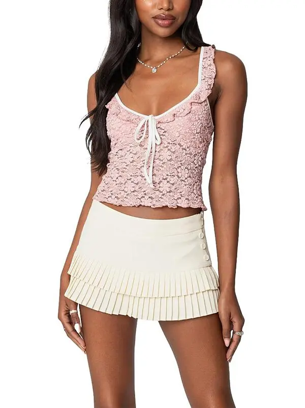 EDIKTED Contrast Sheer Lace Top - Pink