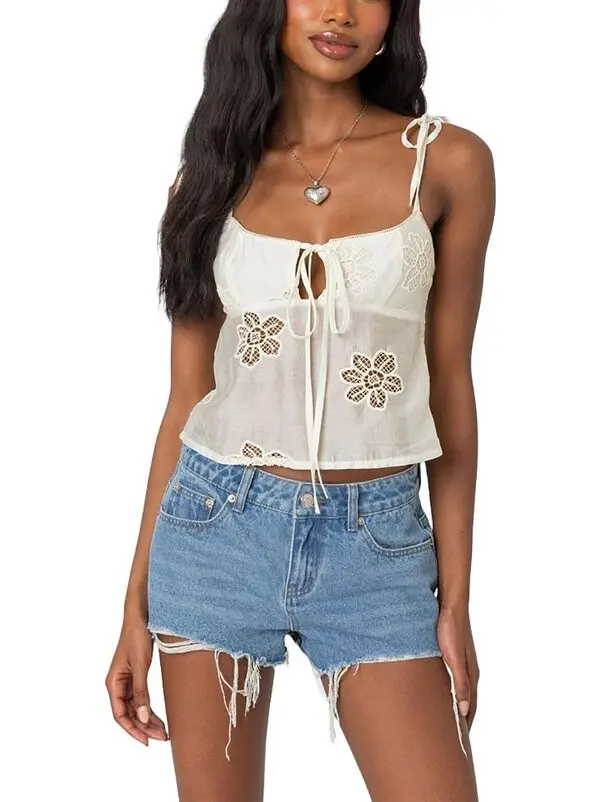 EDIKTED Embroidered Airy Top - White