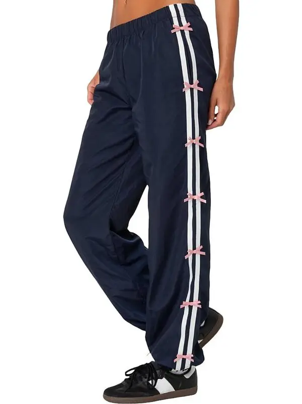EDIKTED Bow Stripe Nylon Track Pants - Navy