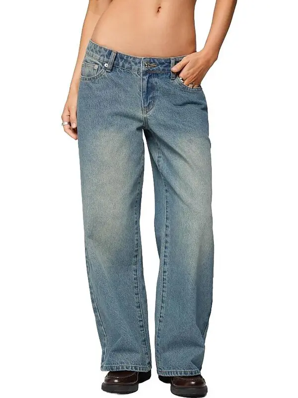 EDIKTED Magda Low Rise Baggy Jeans - Blue Washed
