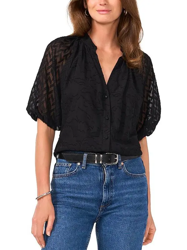 Vince Camuto Sheer Sleeve Top - Rich Black
