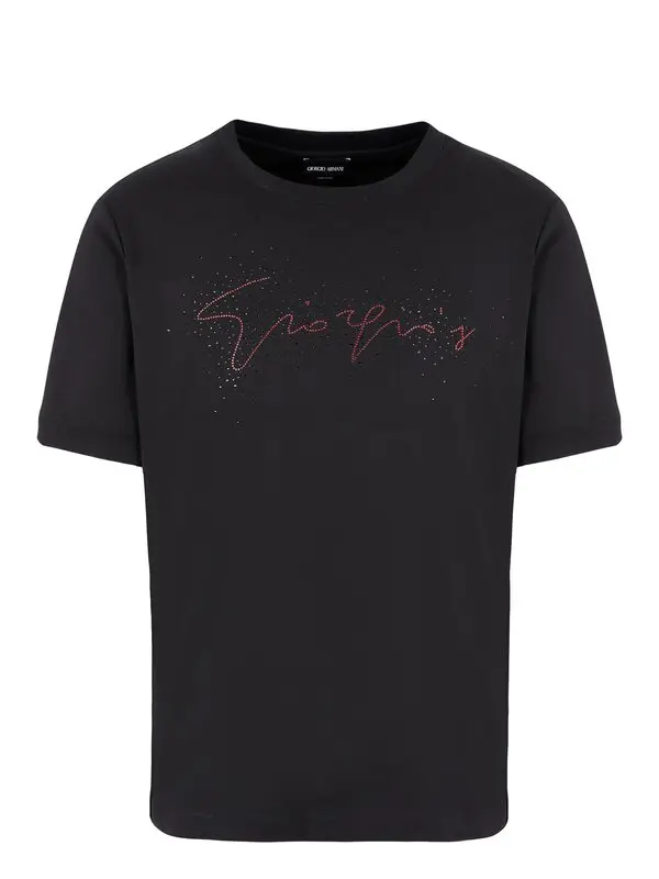Giorgio Armani Giorgio's Crew-neck Cotton-jersey T-shirt With Crystal Embroidery - Black