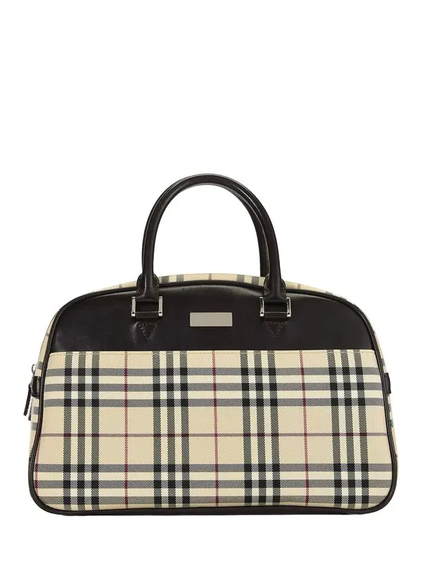 Burberry Check Nylon Bowler Handbag - Brown