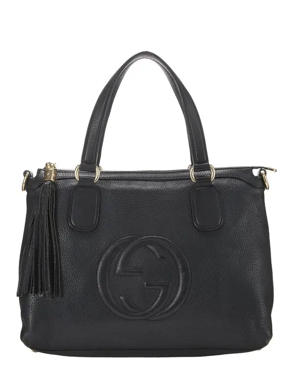 Gucci Grained Leather Soho Top Handle Tote - Black
