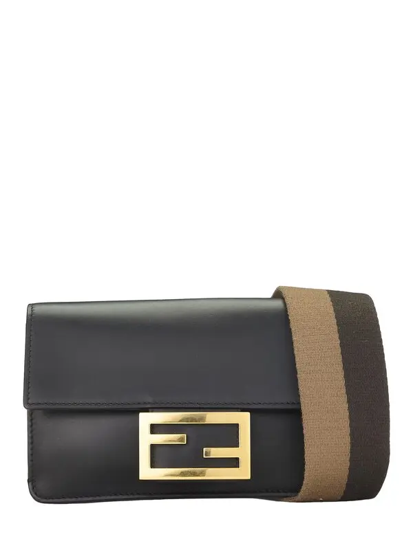 Fendi Leather Flat Baguette Bag - Black