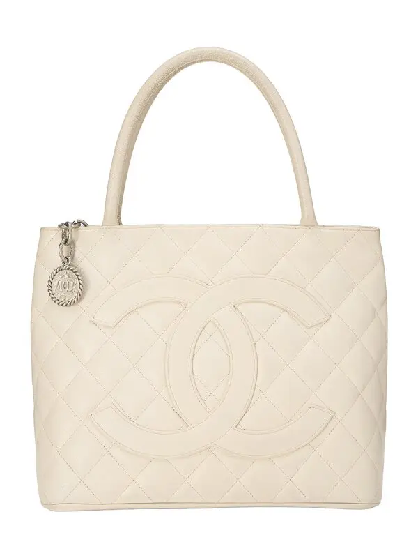 Chanel Quilted Caviar Medallion Tote - White