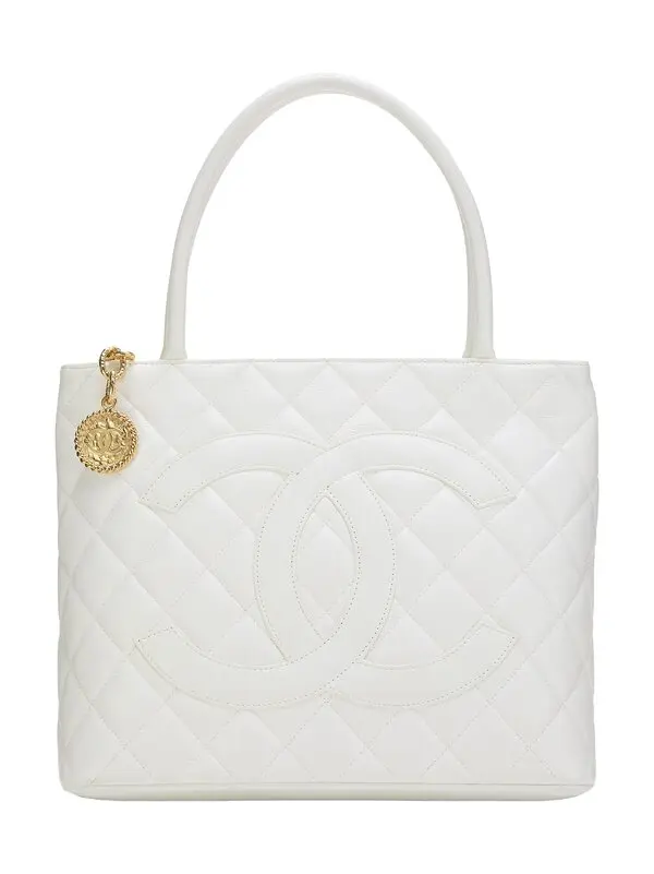 Chanel Quilted Caviar Medallion Tote - White