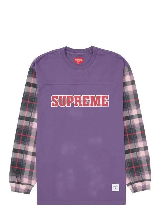 Supreme Plaid Sleeve Long Sleeve Tee Shirt - Dusty Purple