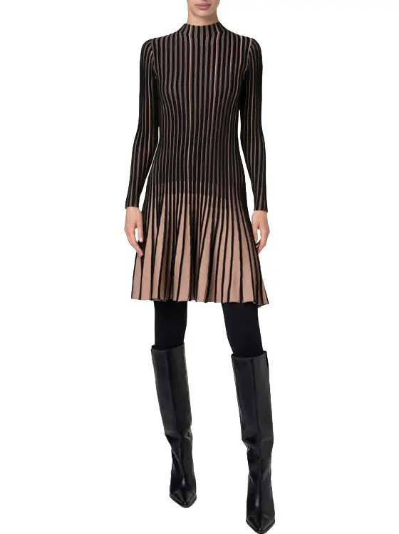 Akris Stripe Merino Wool Sweater Dress - Black-caramel