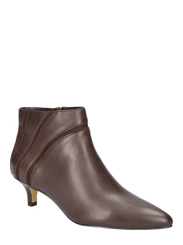 BELLA VITA Faraday Pointed Toe Kitten Heel Bootie - Brown Leather