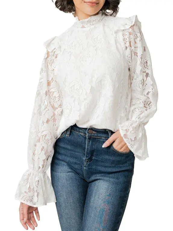 GIBSONLOOK Ruffle Lace Top - Ivory
