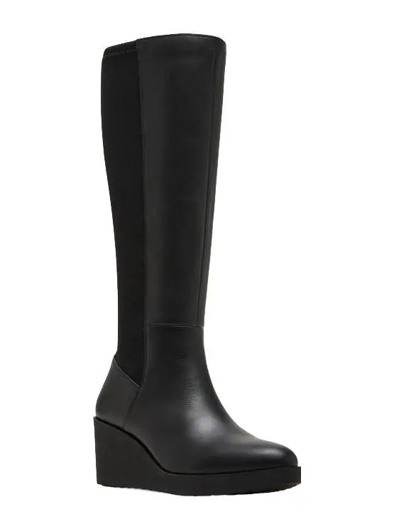 Blondo Monique Waterproof Wedge Boots - Black Leather/ Stretch