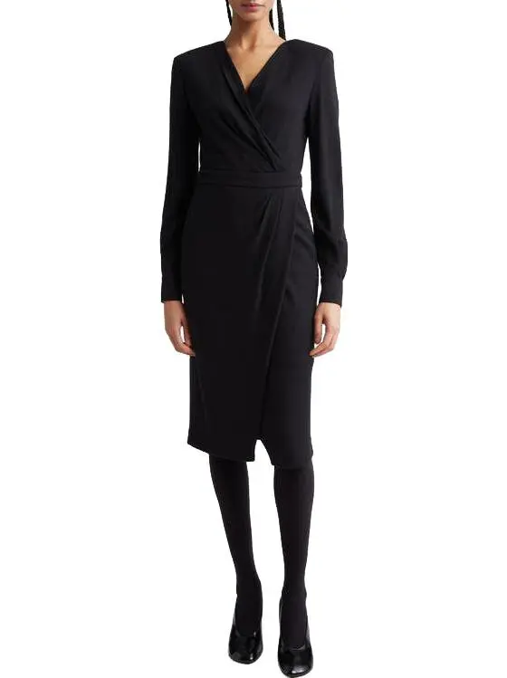 Max Mara Virtus Long-sleeve Faux-wrap Jersey Dress - Black