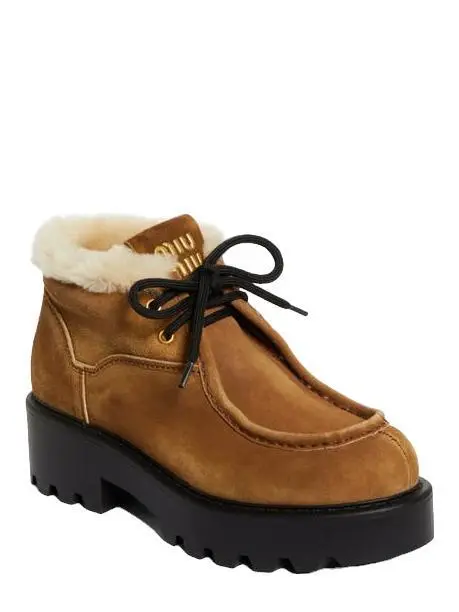 Miu Miu Boyfriend Genuine Shearling Lined Chukka Boot - Cannella