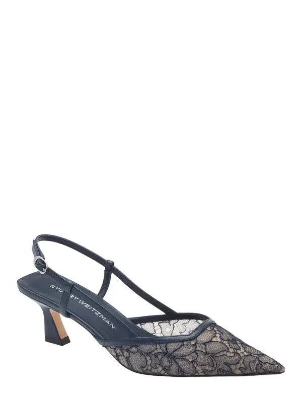 STUART WEITZMAN Vinnie 50 Slingback Pumps - Deep Blue Sea Floral Lace
