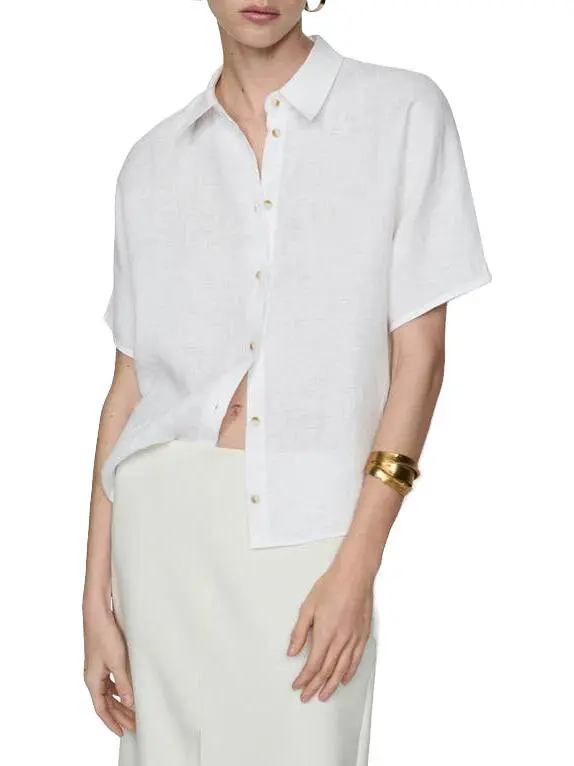 Mango Short Sleeve Linen Shirt - White