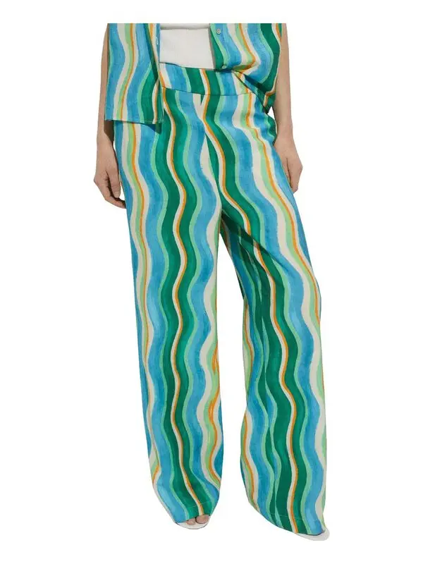 Mango Wavy Printed Wide Leg Pants - Green