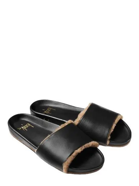 Beek Gallito Genuine Shearling Slide Sandal - Black /bronze