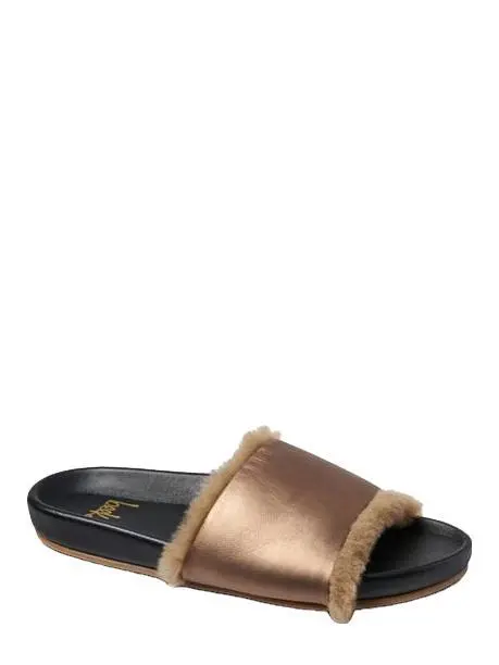 Beek Gallito Genuine Shearling Slide Sandal - Mocha Metal / Bronze Shearling