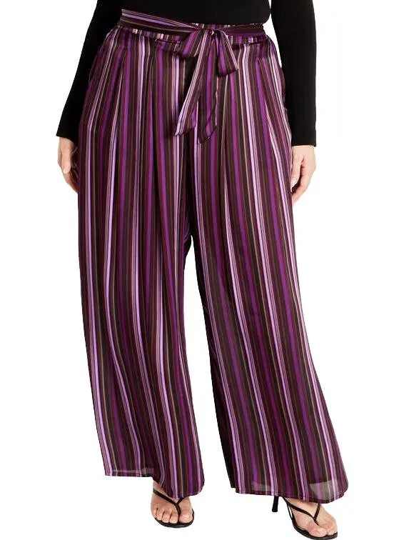 City Chic Willow Stripe Wide Leg Pants - Lily Stripe