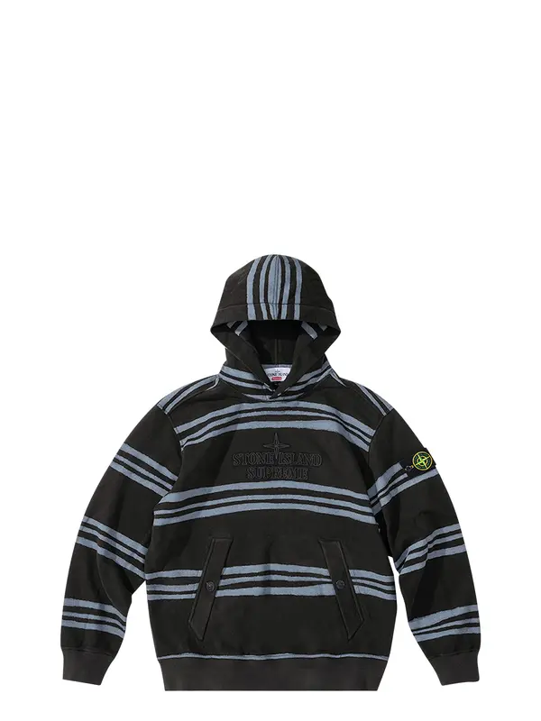 Supreme X Stone Island Warp Stripe Hooded Sweatshirt - Black
