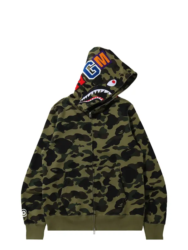 A BATHING APE 1st Camo Shark Full Zip Hoodie - Green