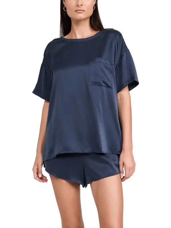 Lunya Washable Silk Tee Shorts Set - Deep Blue