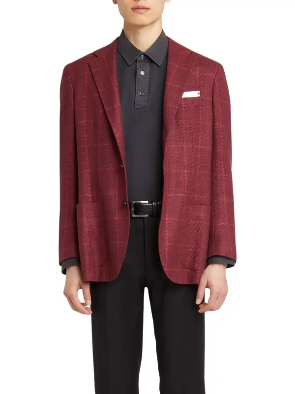 Kiton Cashmere Windowpane Sport Coat - Red